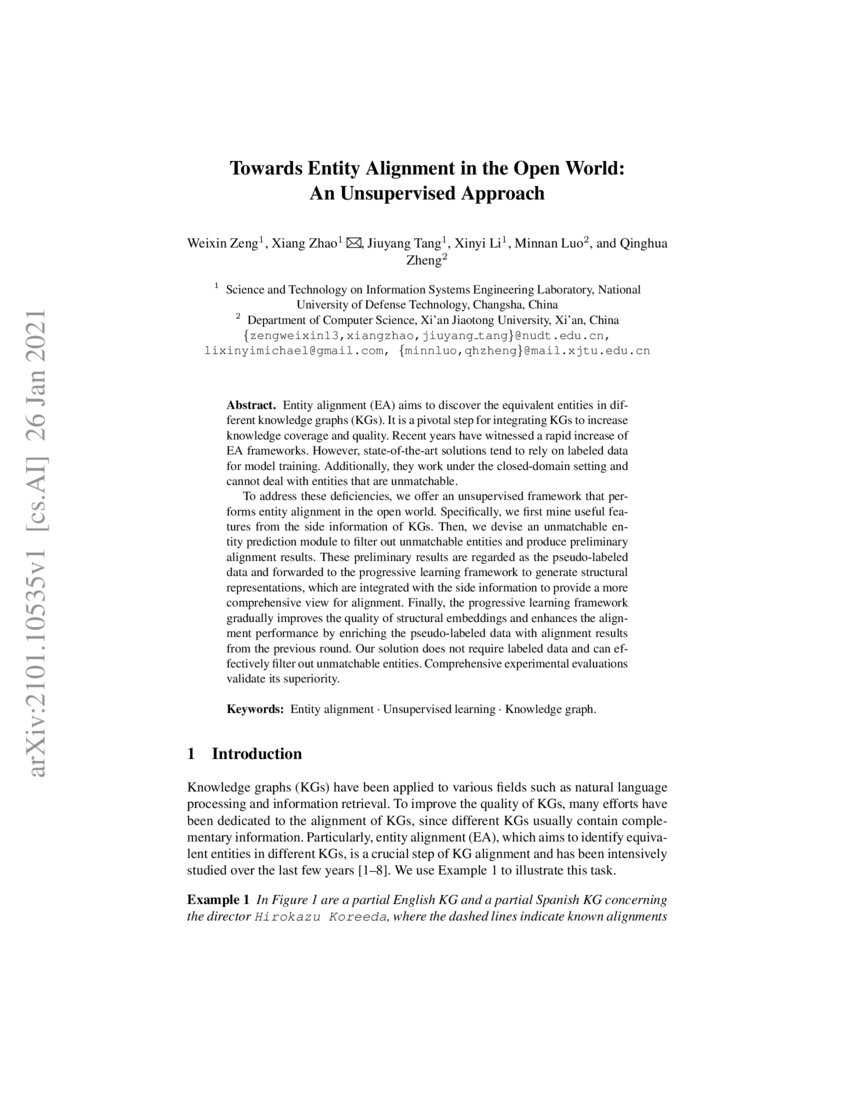 Towards Entity Alignment in the Open World: An Unsupervised Approach ... Towards Entity Alignment in the Open World: An Unsupervised Approach ...