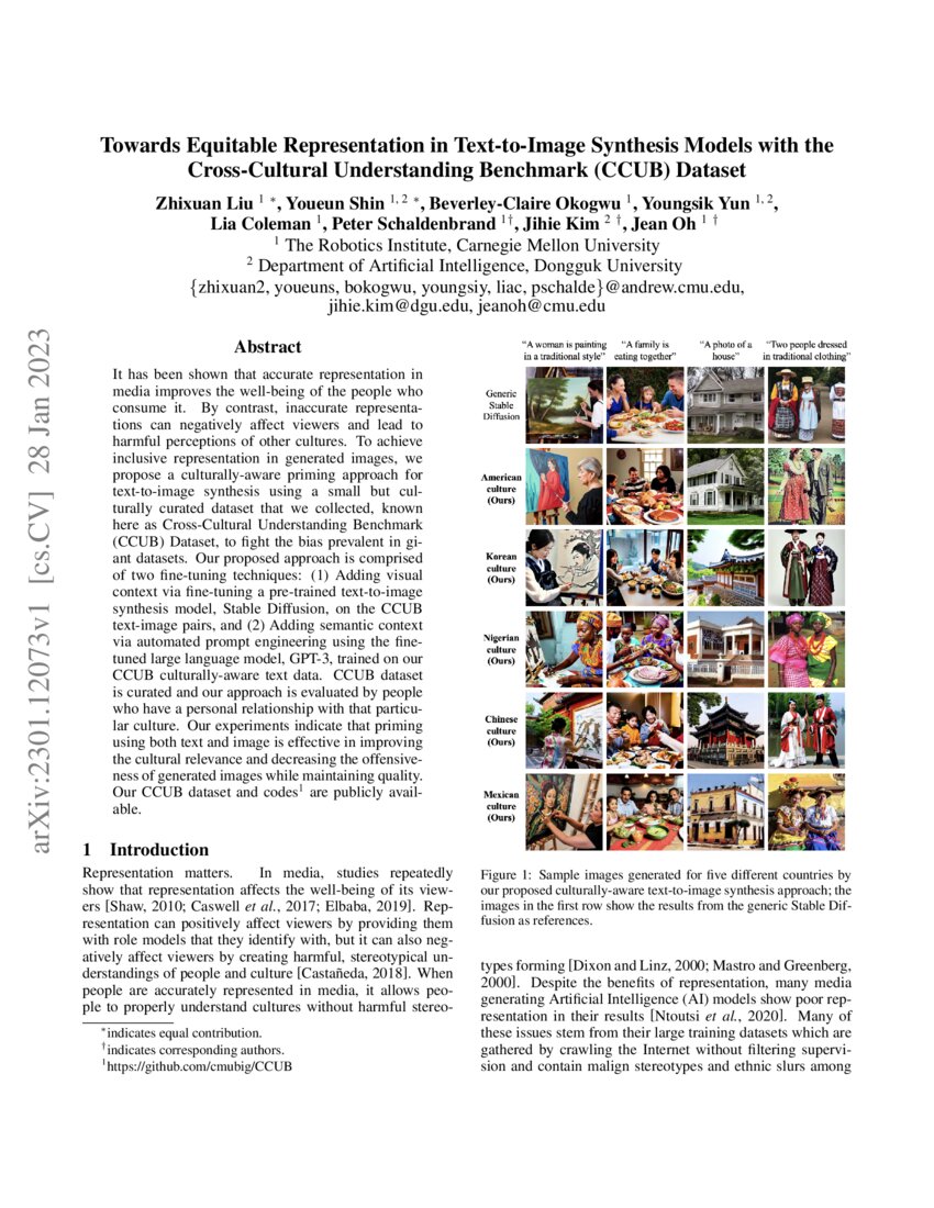 Towards Equitable Representation in Text-to-Image Synthesis Models with the Cross-Cultural ...