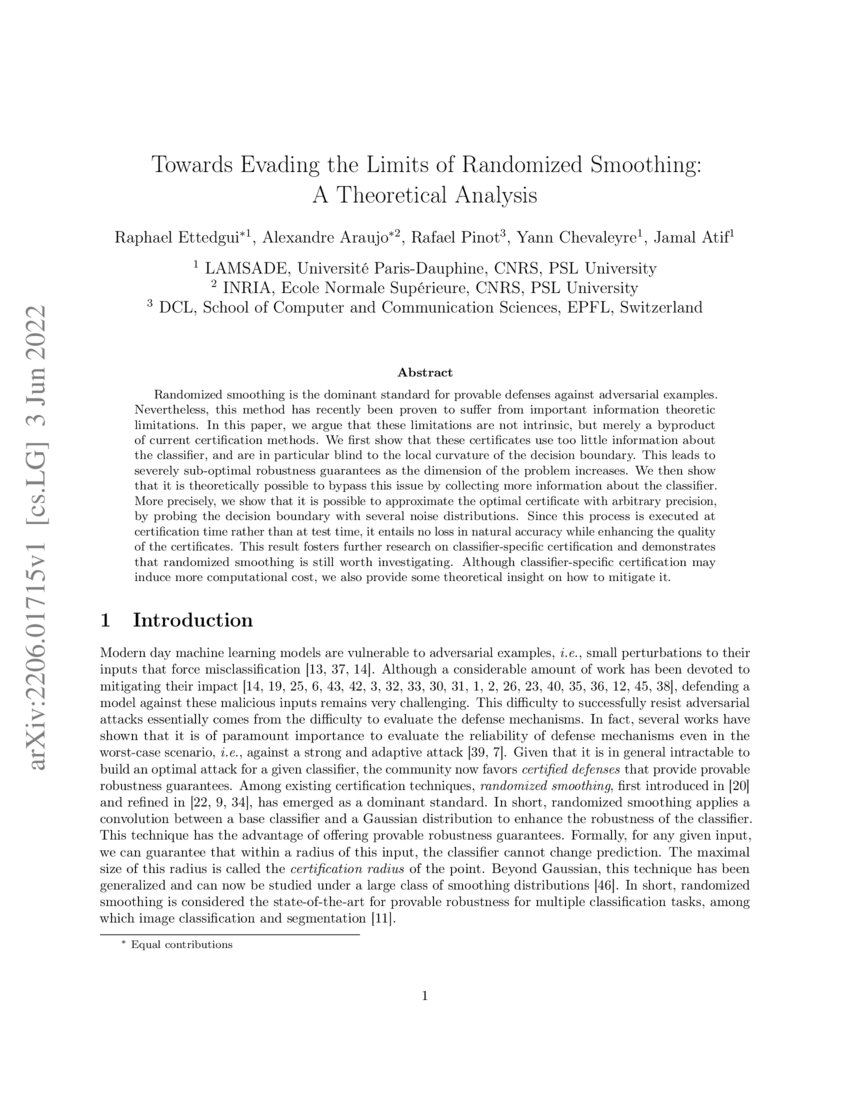 Towards Evading the Limits of Randomized Smoothing: A Theoretical Analysis | DeepAI