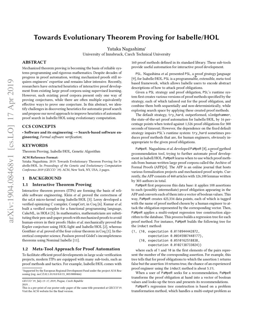 Towards Evolutionary Theorem Proving for Isabelle/HOL | DeepAI