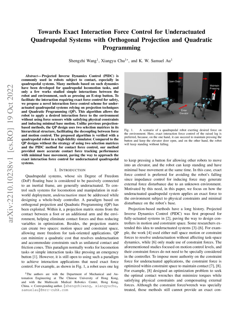 Towards Exact Interaction Force Control For Underactuated Quadrupedal Systems With Orthogonal