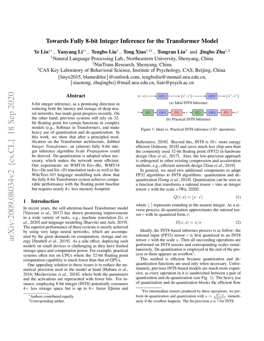 Towards Fully 8-bit Integer Inference for the Transformer Model | DeepAI