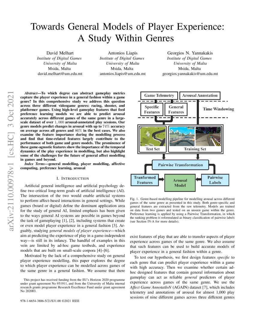 Towards General Models of Player Experience: A Study Within Genres | DeepAI