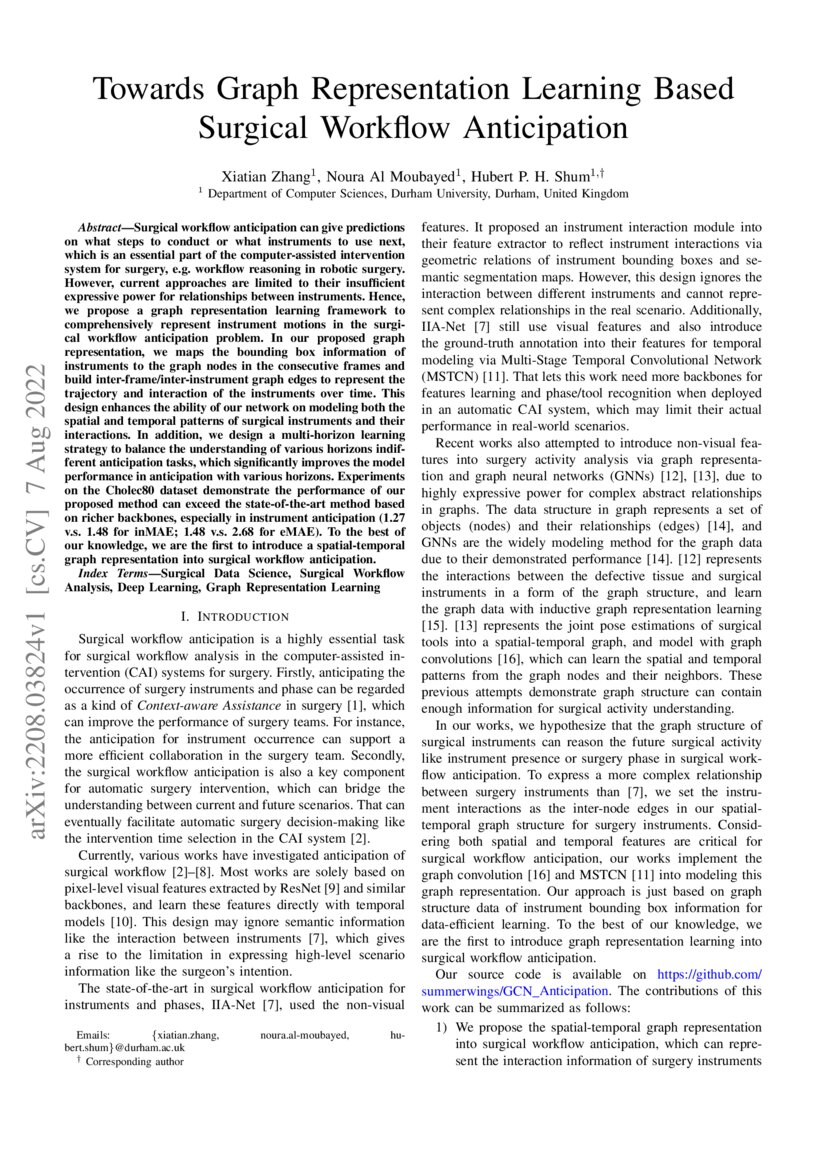 Towards Graph Representation Learning Based Surgical Workflow Anticipation | DeepAI