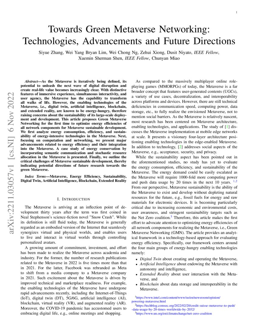 Towards Green Metaverse Networking Technologies, Advancements and ...