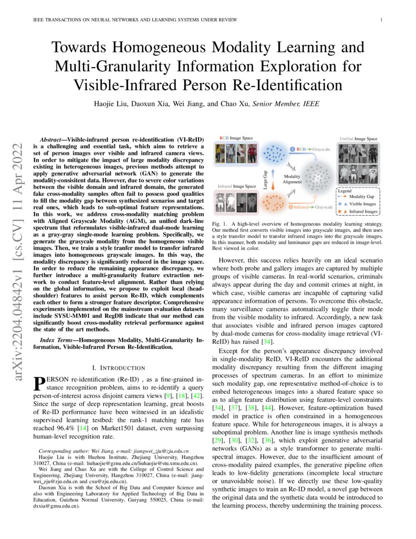 Towards Homogeneous Modality Learning and Multi-Granularity Information Exploration for Visible ...