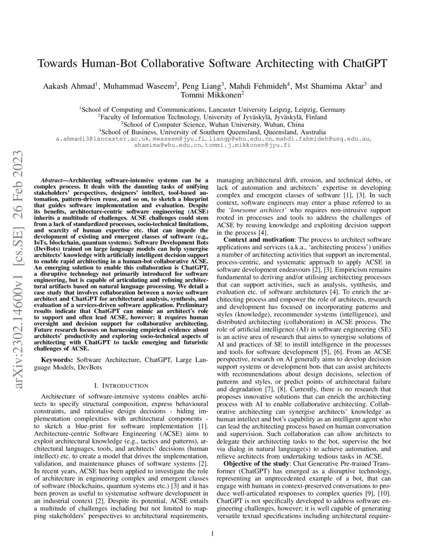 Towards Human-Bot Collaborative Software Architecting with ChatGPT | DeepAI