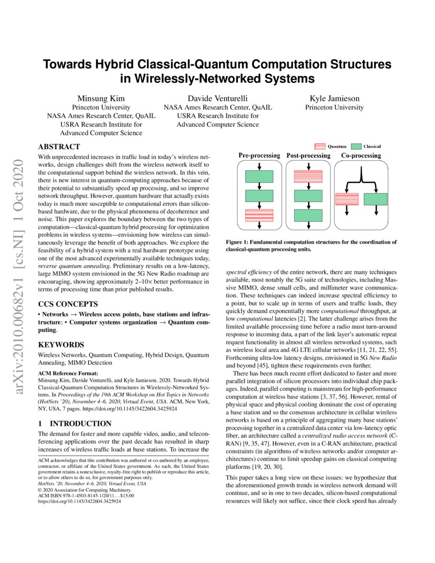 Towards Hybrid Classical-Quantum Computation Structures in Wirelessly-Networked Systems | DeepAI