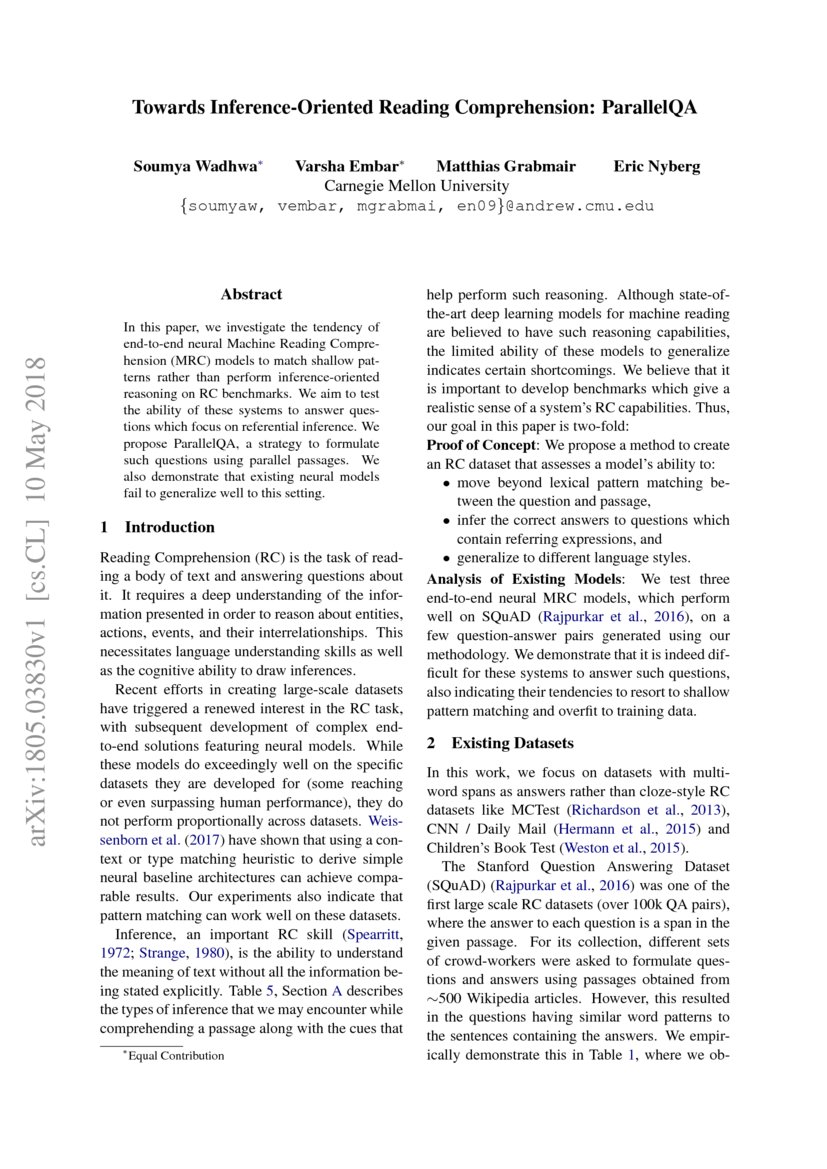 Towards Inference-Oriented Reading Comprehension: ParallelQA | DeepAI