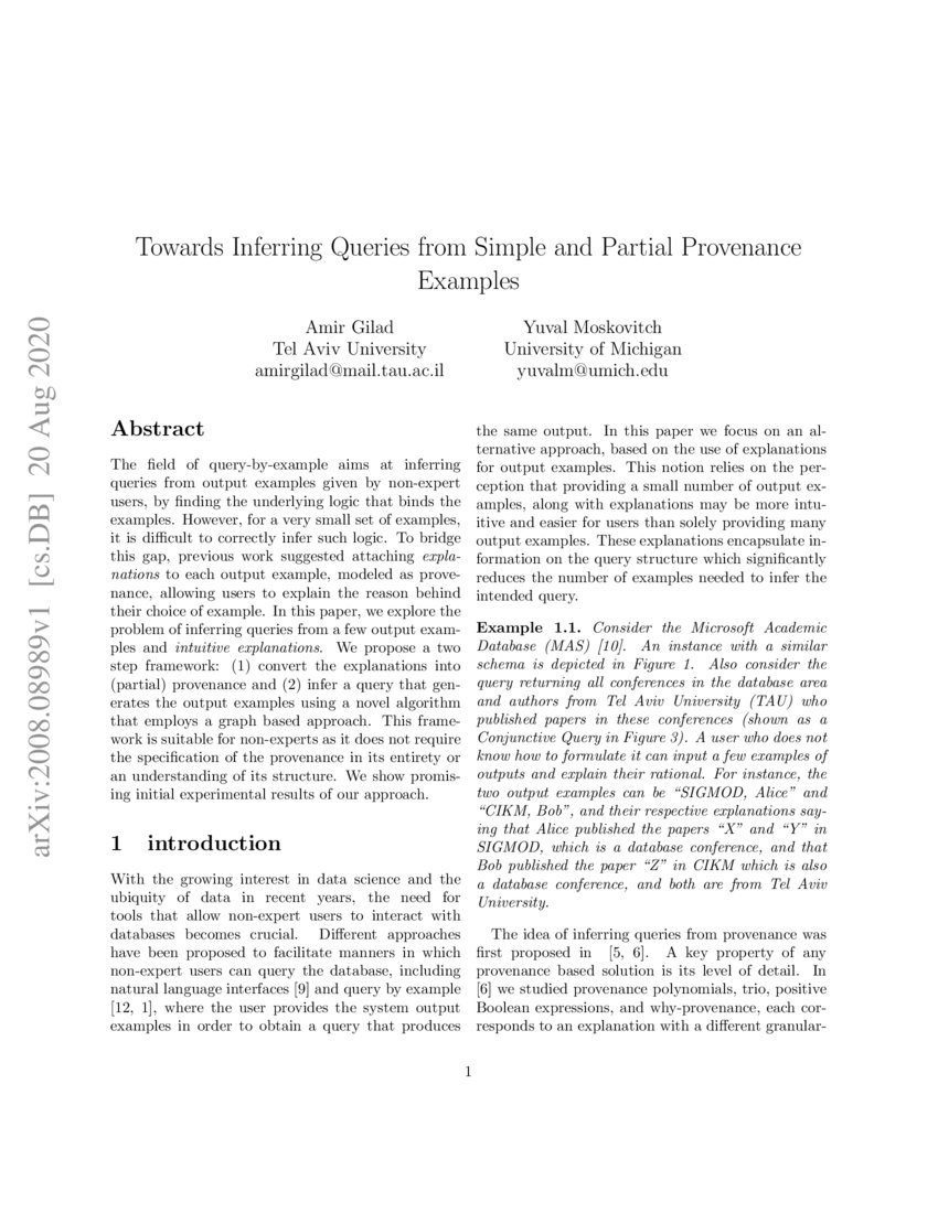 Towards Inferring Queries from Simple and Partial Provenance Examples ...