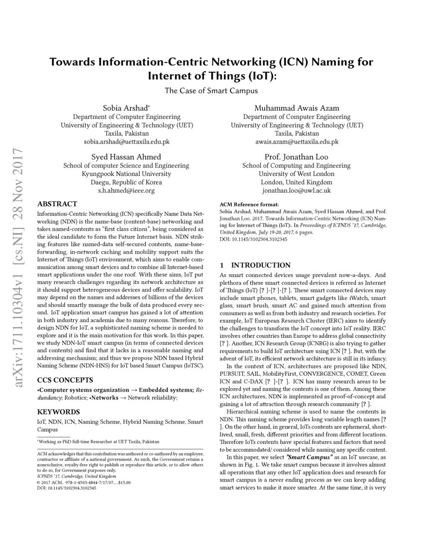 Towards Information Centric Networking Icn Naming For Internet Of
