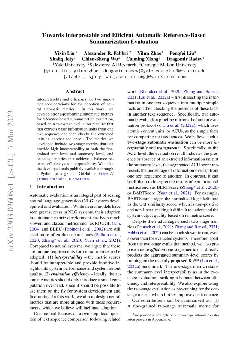 Towards Interpretable And Efficient Automatic Reference Based Summarization Evaluation Deepai