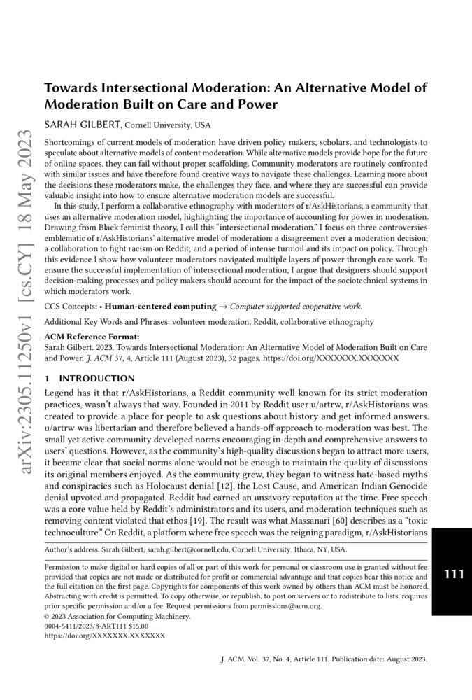 Towards Intersectional Moderation: An Alternative Model of Moderation ...