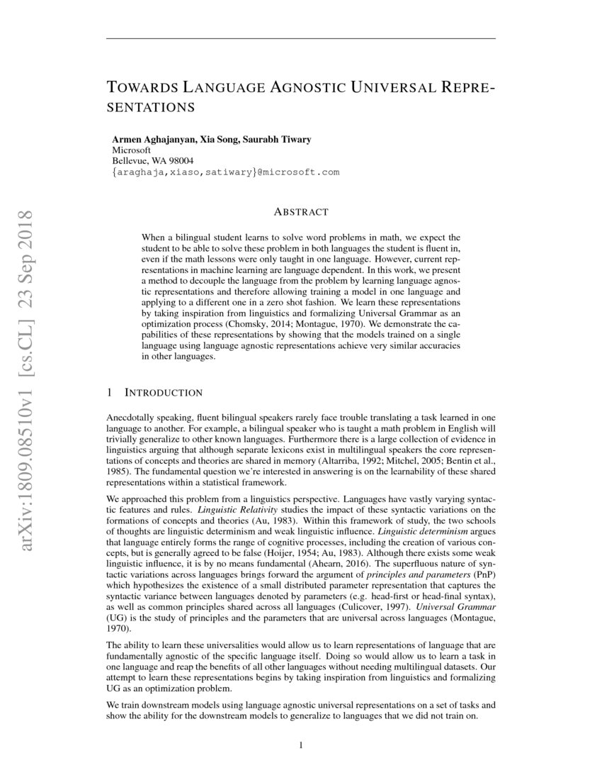 Towards Language Agnostic Universal Representations | DeepAI