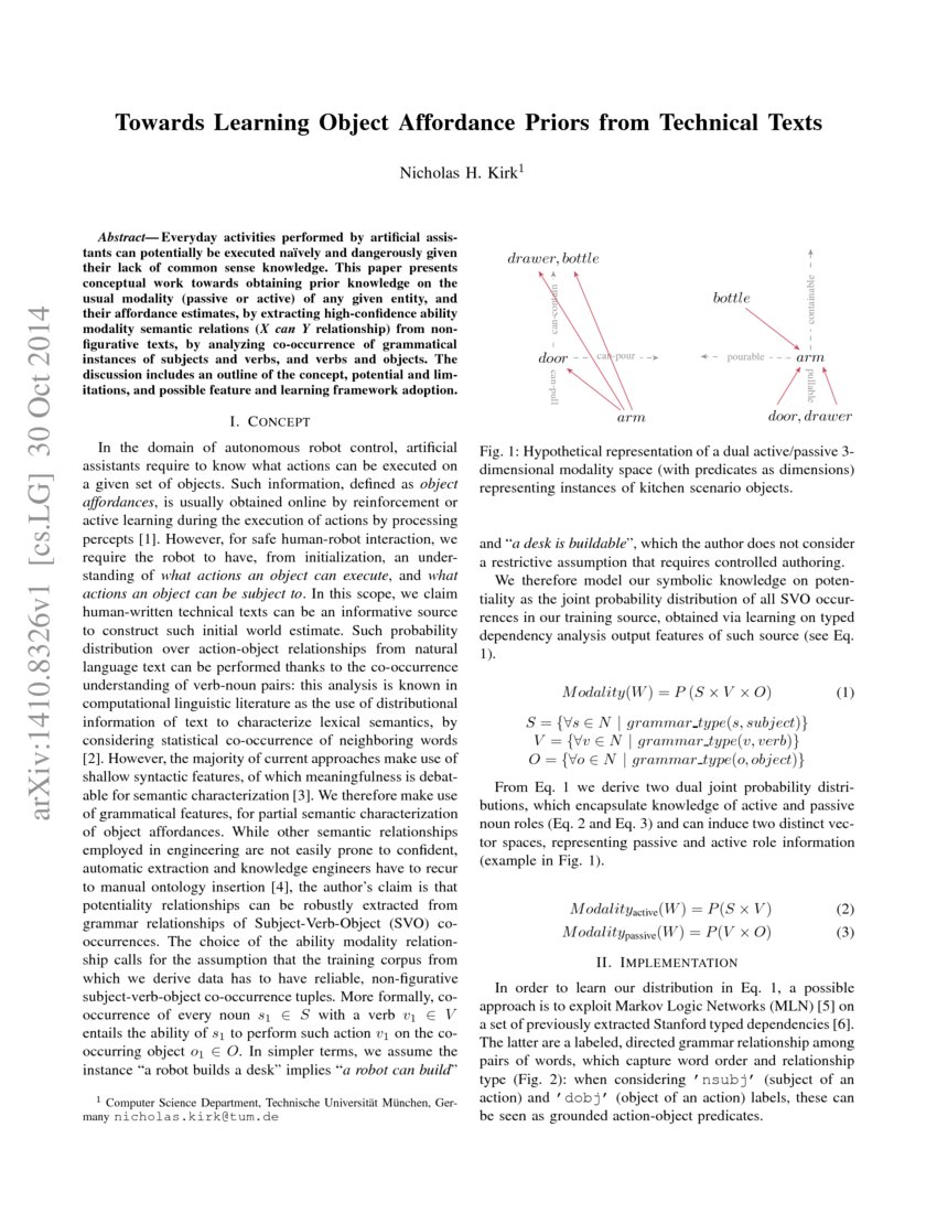 Towards Learning Object Affordance Priors from Technical Texts | DeepAI