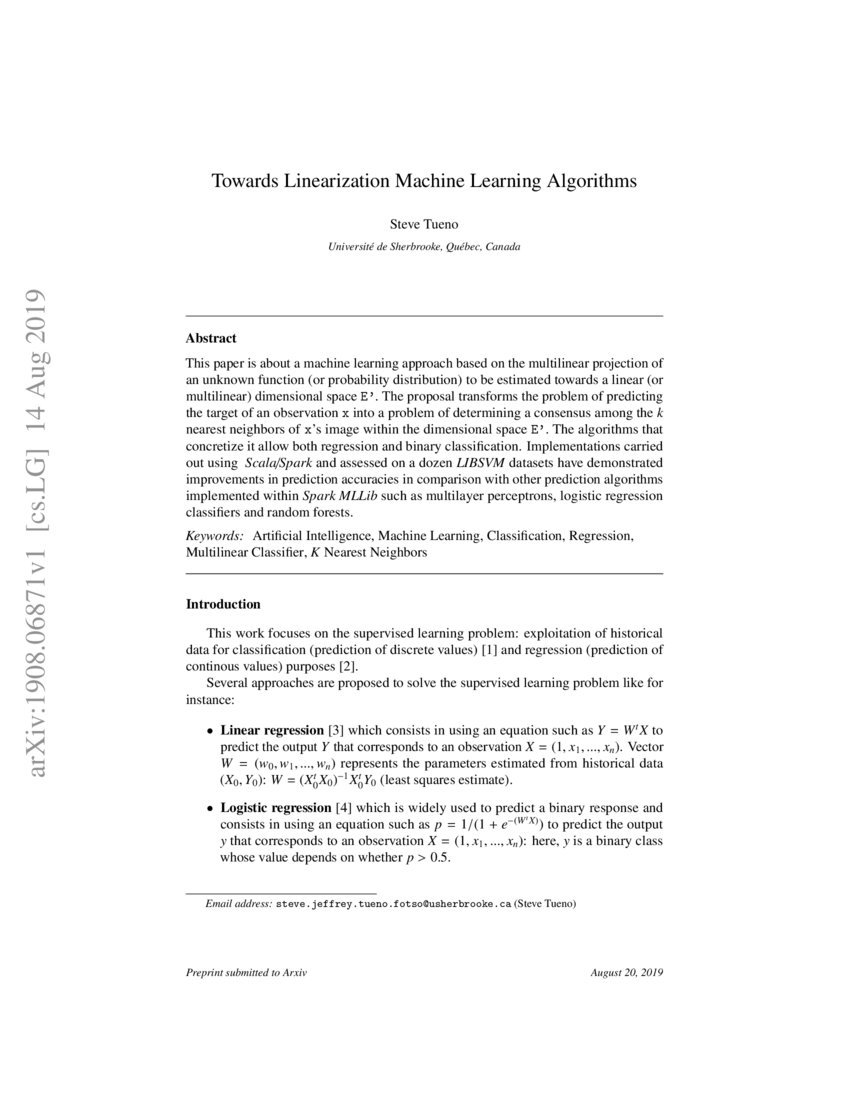 Towards Linearization Machine Learning Algorithms | DeepAI