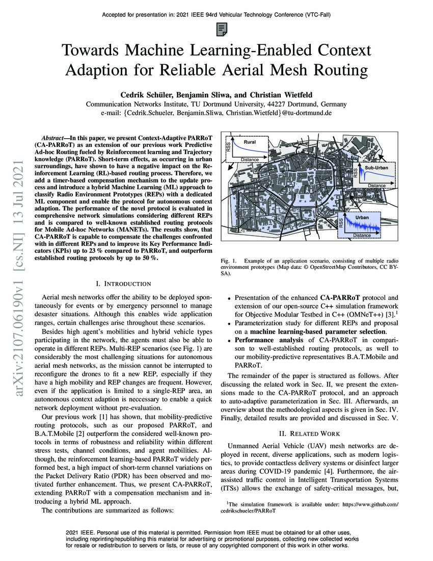 Towards Machine Learning Enabled Context Adaption For Reliable Aerial Mesh Routing Deepai