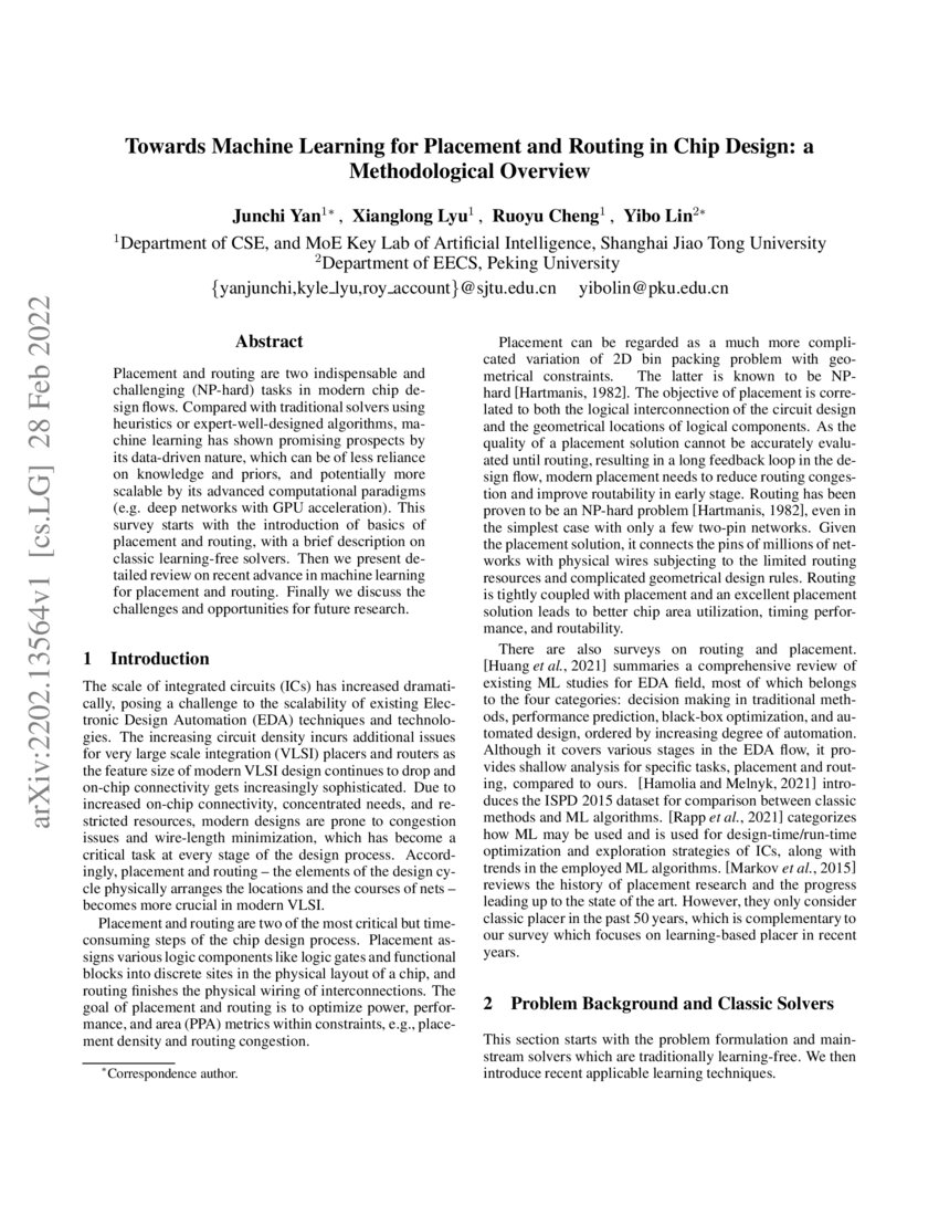 Towards Machine Learning for Placement and Routing in Chip Design: a Methodological Overview ...