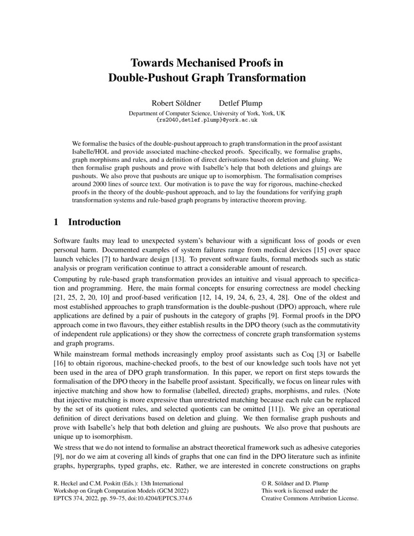 Towards Mechanised Proofs in Double-Pushout Graph Transformation | DeepAI