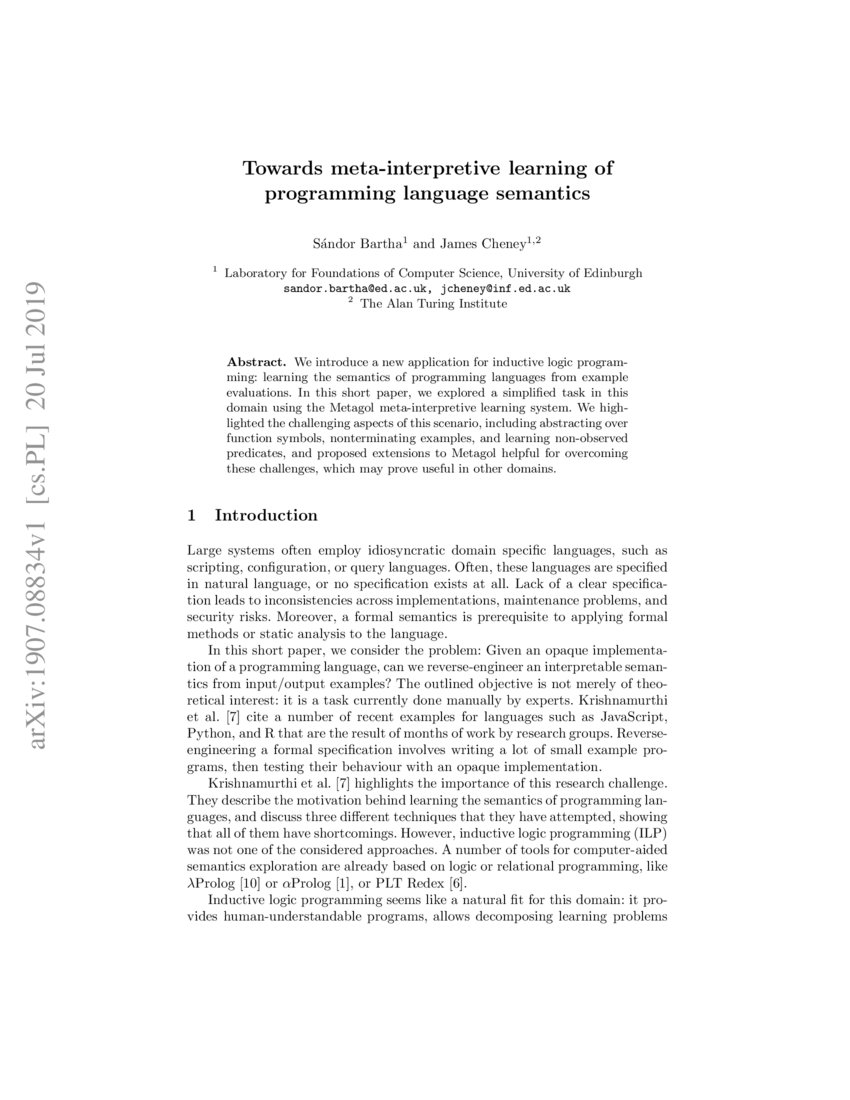 Towards meta-interpretive learning of programming language semantics | DeepAI