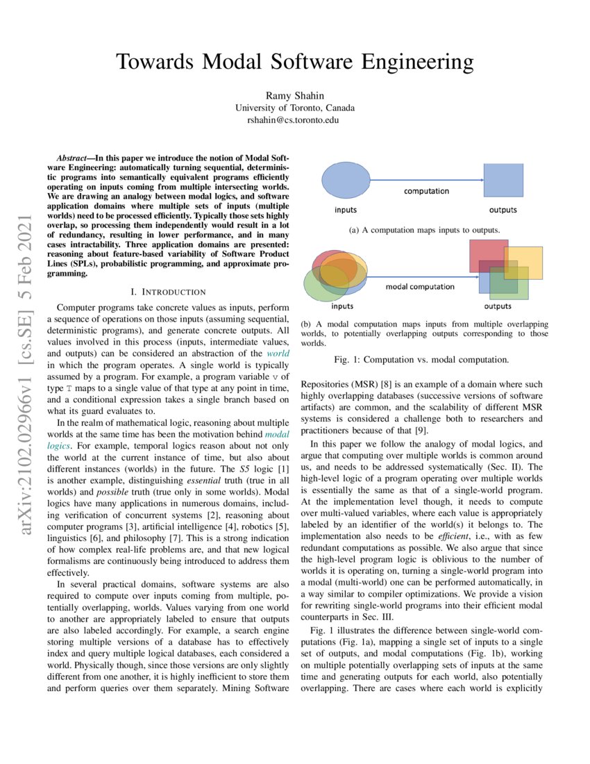 Towards Modal Software Engineering | DeepAI