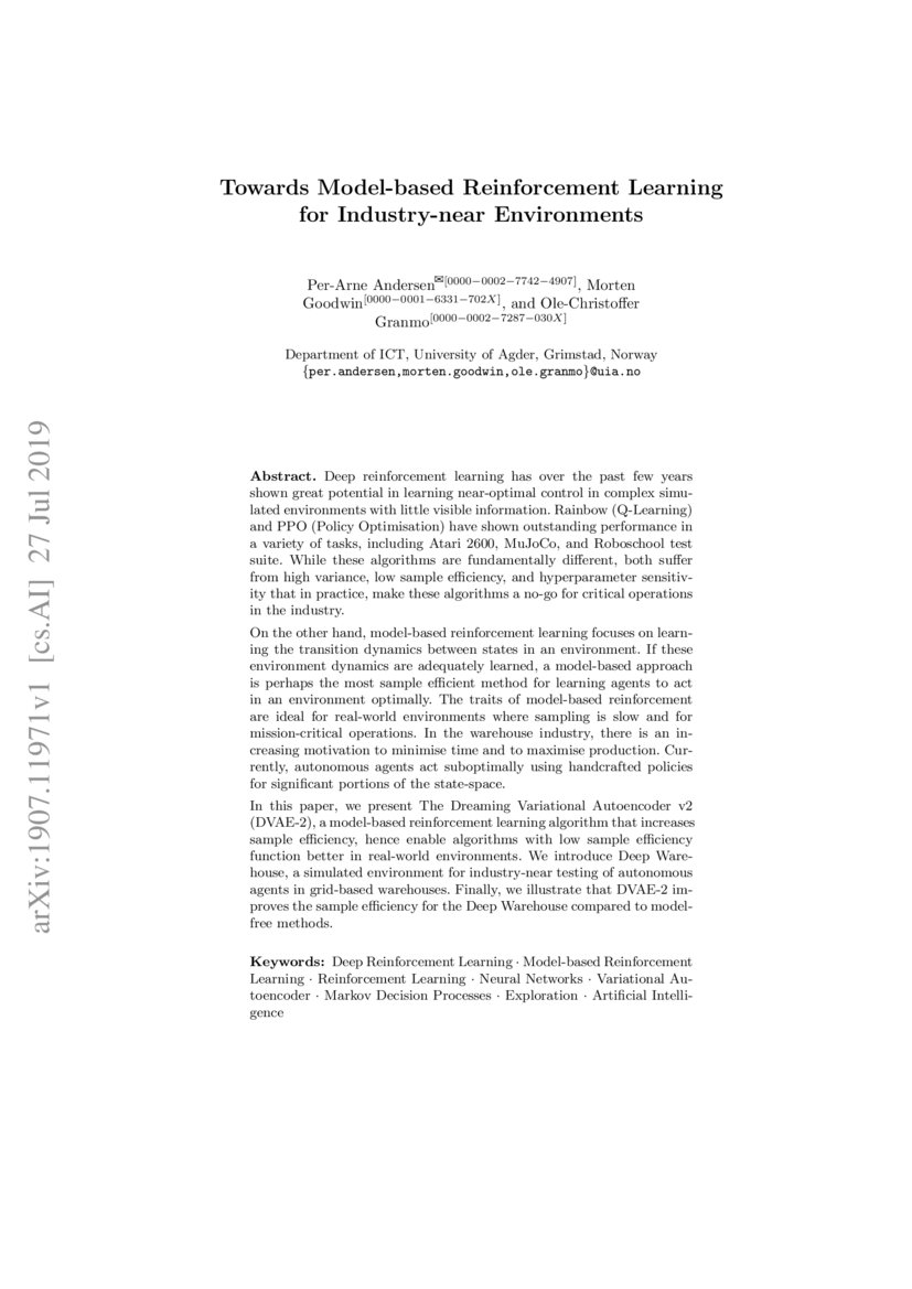 Towards Model-based Reinforcement Learning for Industry-near Environments | DeepAI