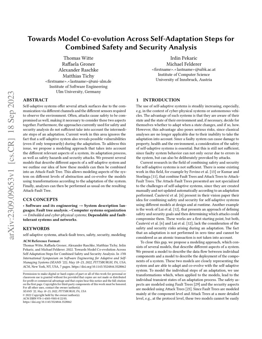 Towards Model Co-evolution Across Self-Adaptation Steps for Combined Safety and Security ...