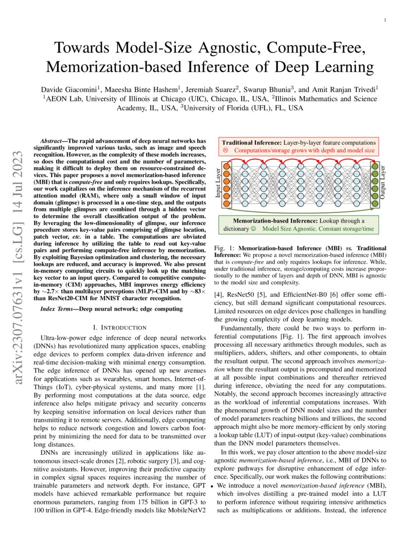 Towards Model-Size Agnostic, Compute-Free, Memorization-based Inference of Deep Learning | DeepAI