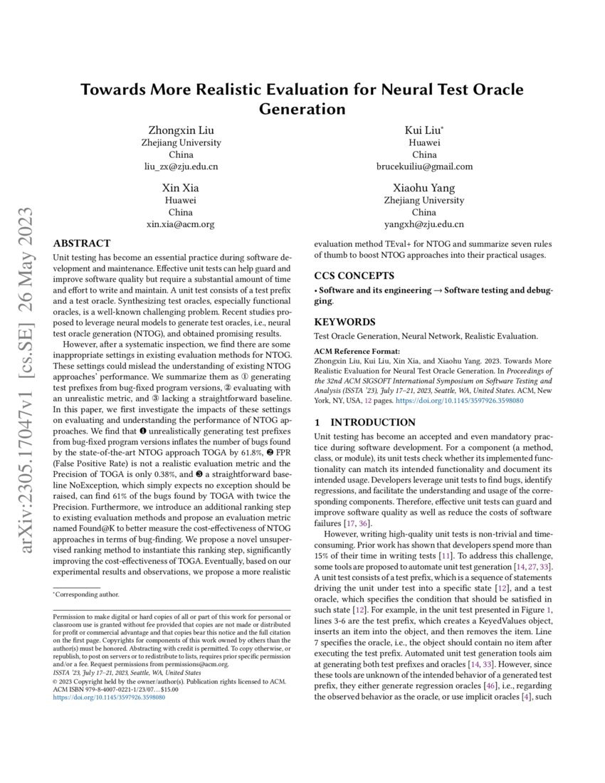 Towards More Realistic Evaluation For Neural Test Oracle Generation Deepai 2252