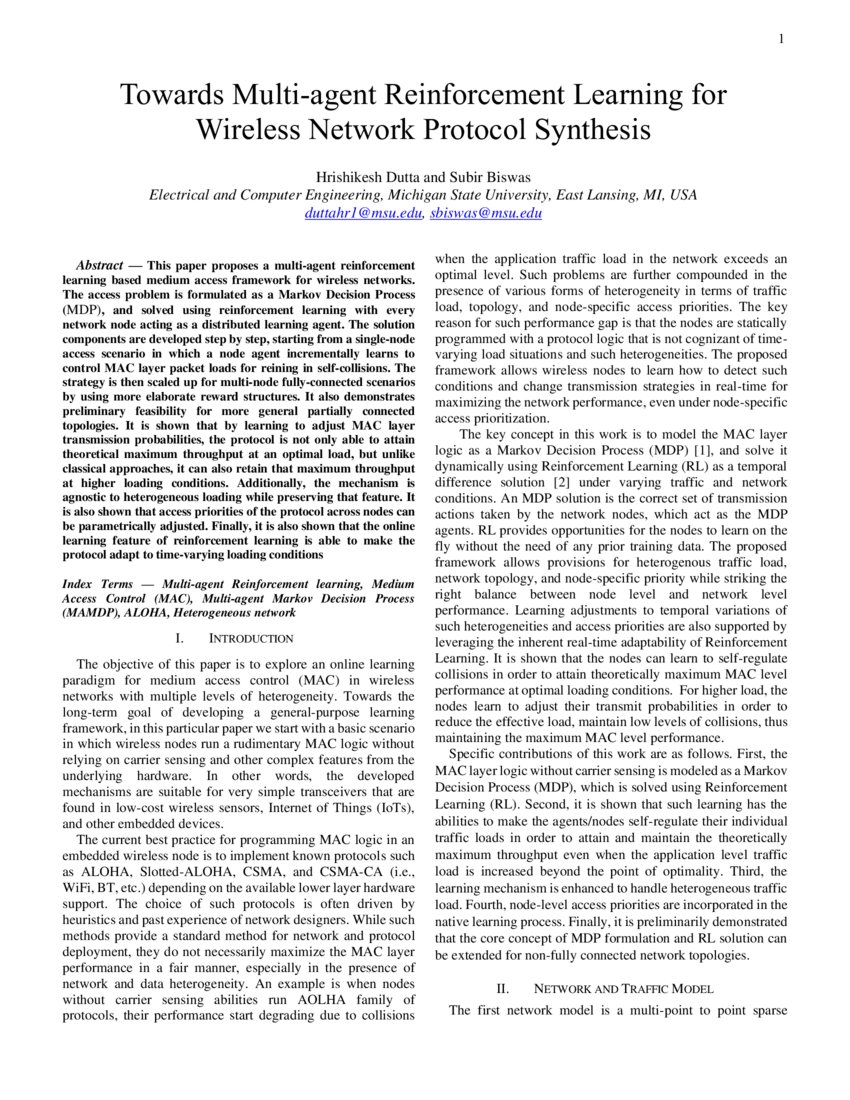 Towards Multi-agent Reinforcement Learning for Wireless Network Protocol Synthesis | DeepAI