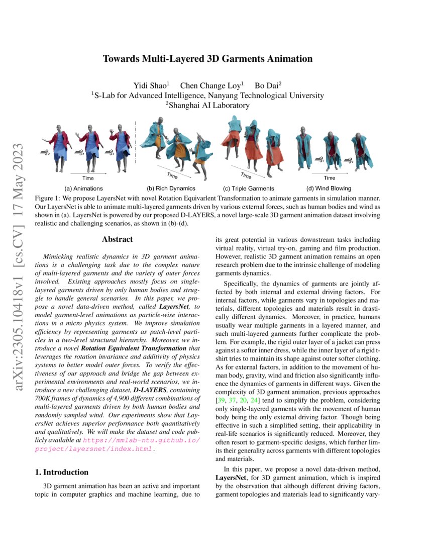 Towards Multi-Layered 3D Garments Animation | DeepAI