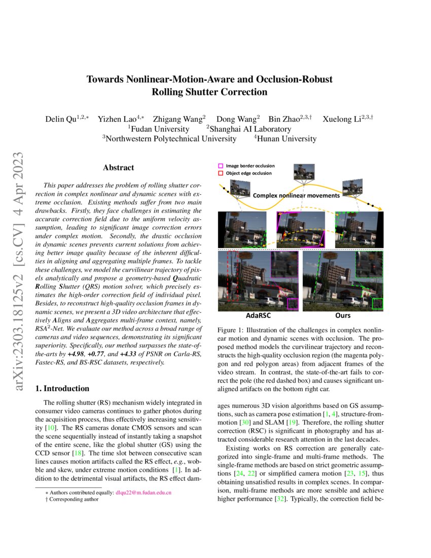 Towards Nonlinear-Motion-Aware and Occlusion-Robust Rolling Shutter ... Towards Nonlinear-Motion-Aware and Occlusion-Robust Rolling Shutter ...