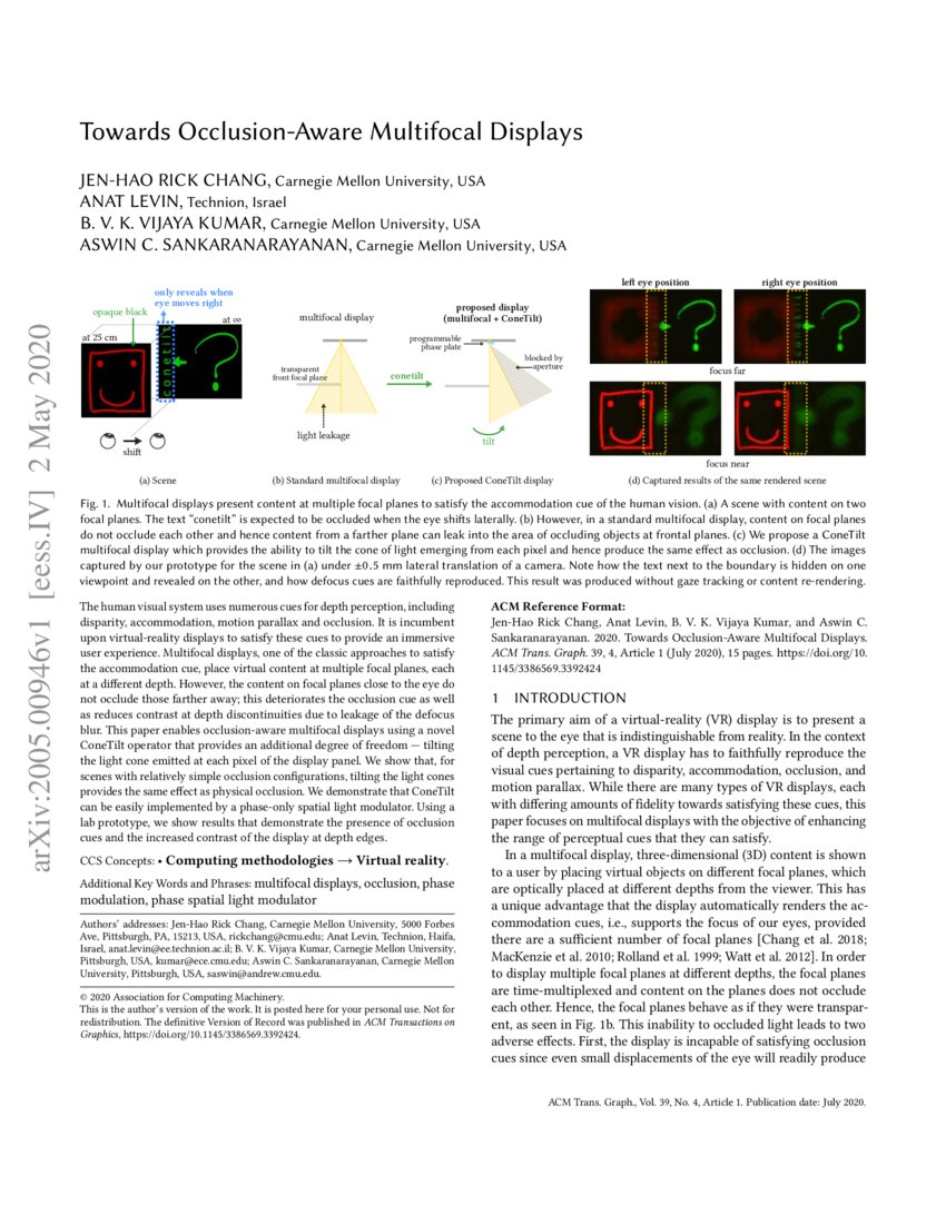 Towards Occlusion-Aware Multifocal Displays | DeepAI
