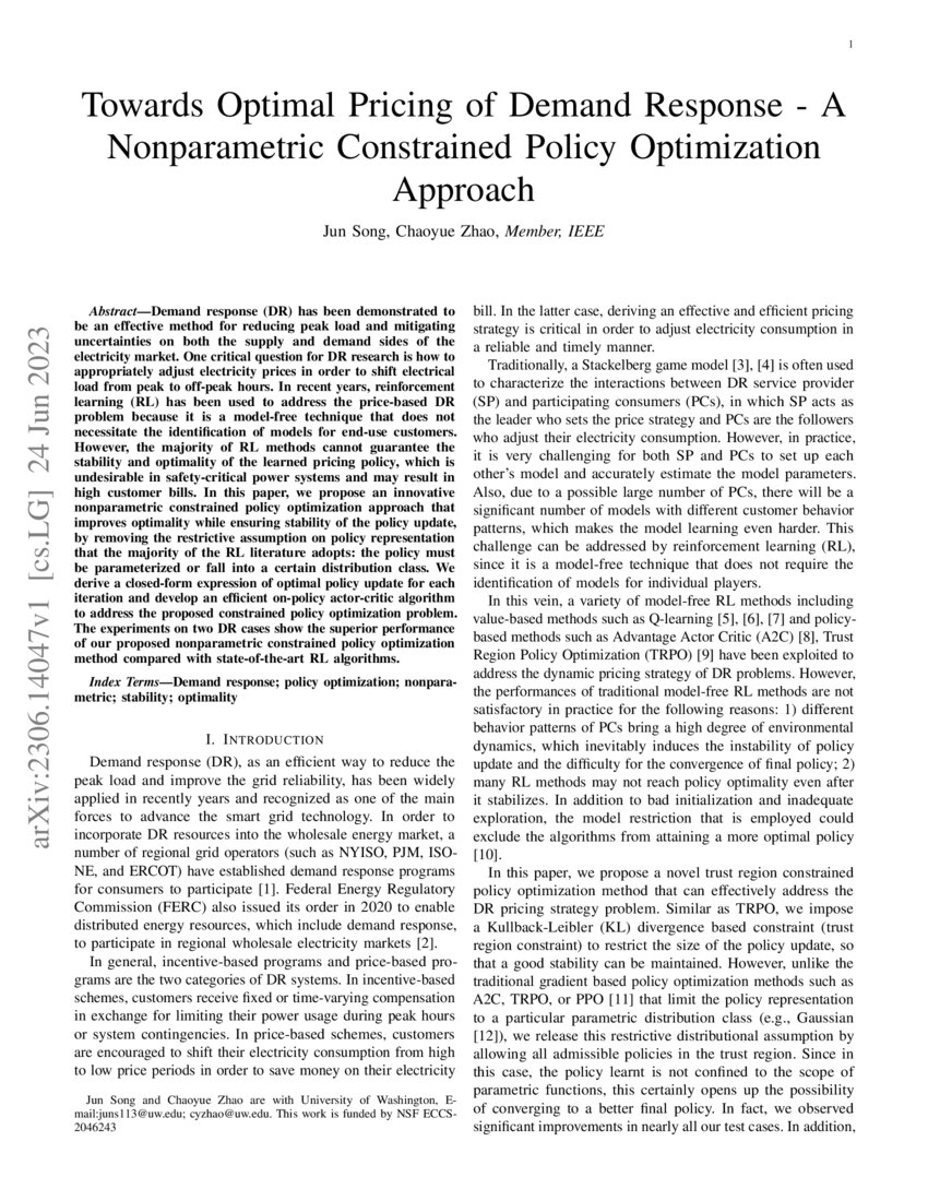 Towards Optimal Pricing Of Demand Response A Nonparametric Constrained Policy Optimization