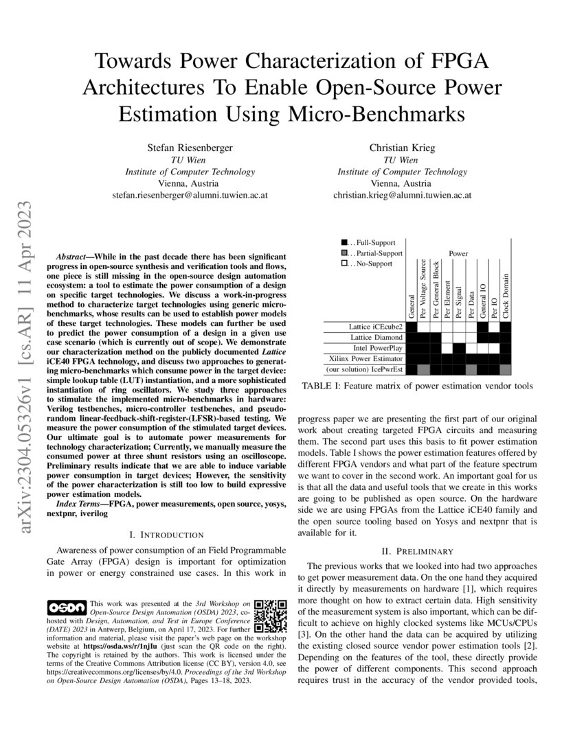 Towards Power Characterization of FPGA Architectures To Enable Open ... Towards Power Characterization of FPGA Architectures To Enable Open ...