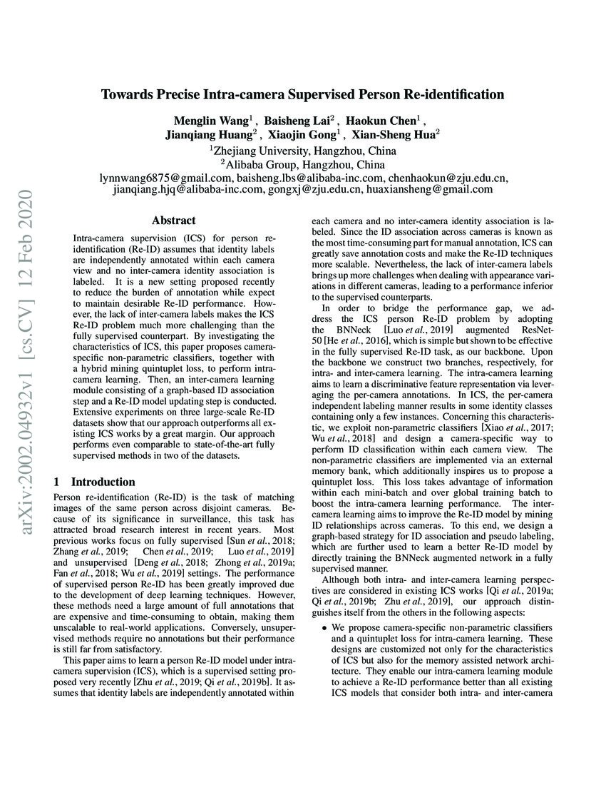 Towards Precise Intra-camera Supervised Person Re-identification | DeepAI