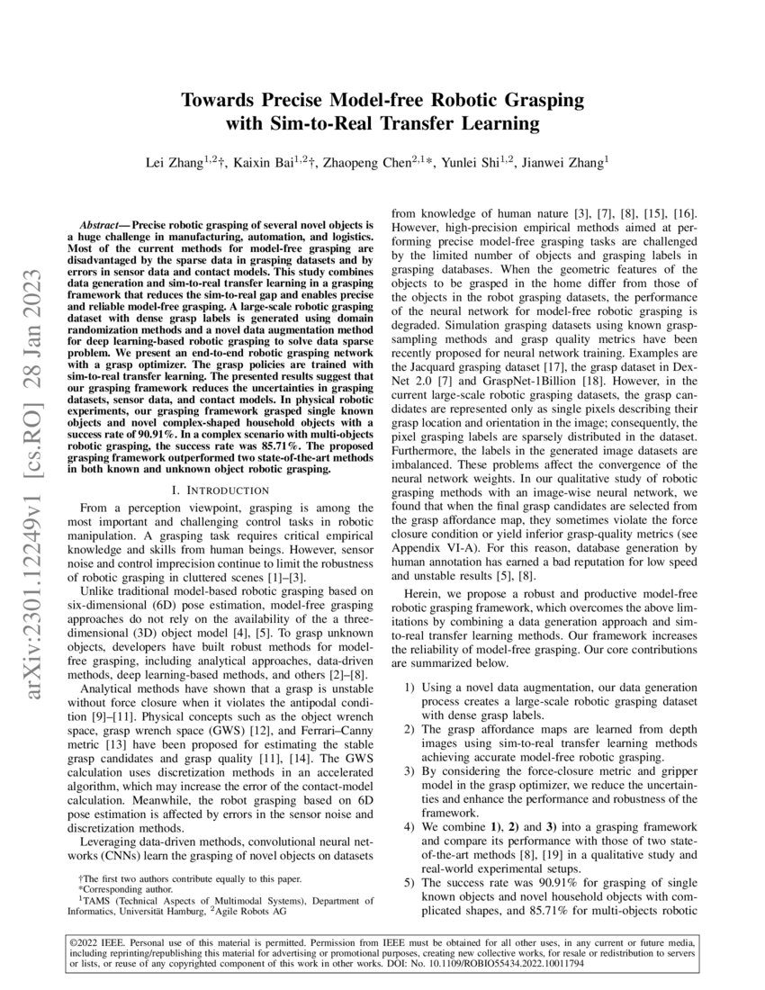 Towards Precise Model Free Robotic Grasping With Sim To Real Transfer