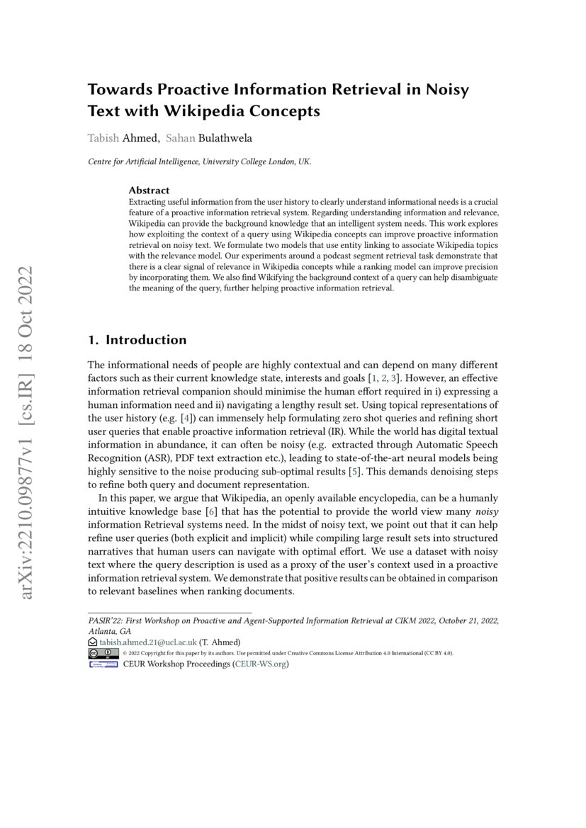 Towards Proactive Information Retrieval in Noisy Text with Wikipedia Concepts | DeepAI