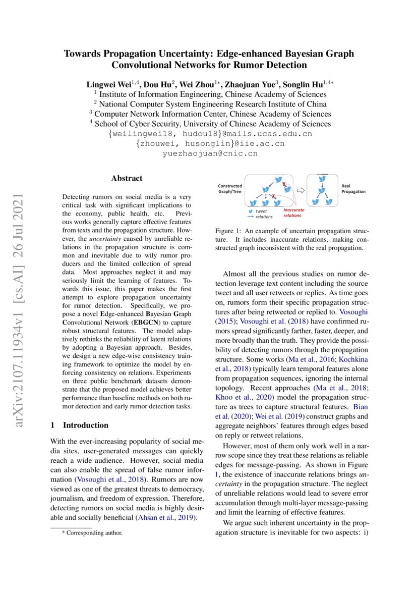 Towards Propagation Uncertainty: Edge-enhanced Bayesian Graph Convolutional Networks for Rumor ...