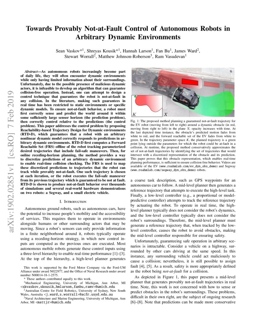 Towards Provably Not At Fault Control Of Autonomous Robots In Arbitrary Dynamic Environments