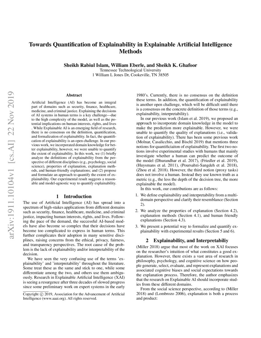 Towards Quantification Of Explainability In Explainable Artificial Intelligence Methods Deepai 