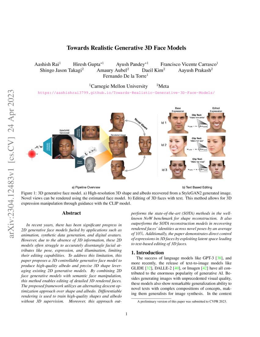 Towards Realistic Generative 3D Face Models | DeepAI