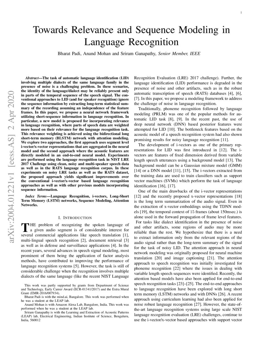 Towards Relevance And Sequence Modeling In Language Recognition Deepai