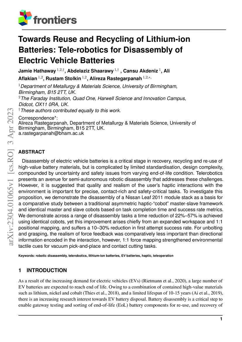 Towards Reuse and Recycling of Lithium-ion Batteries: Tele-robotics for ...