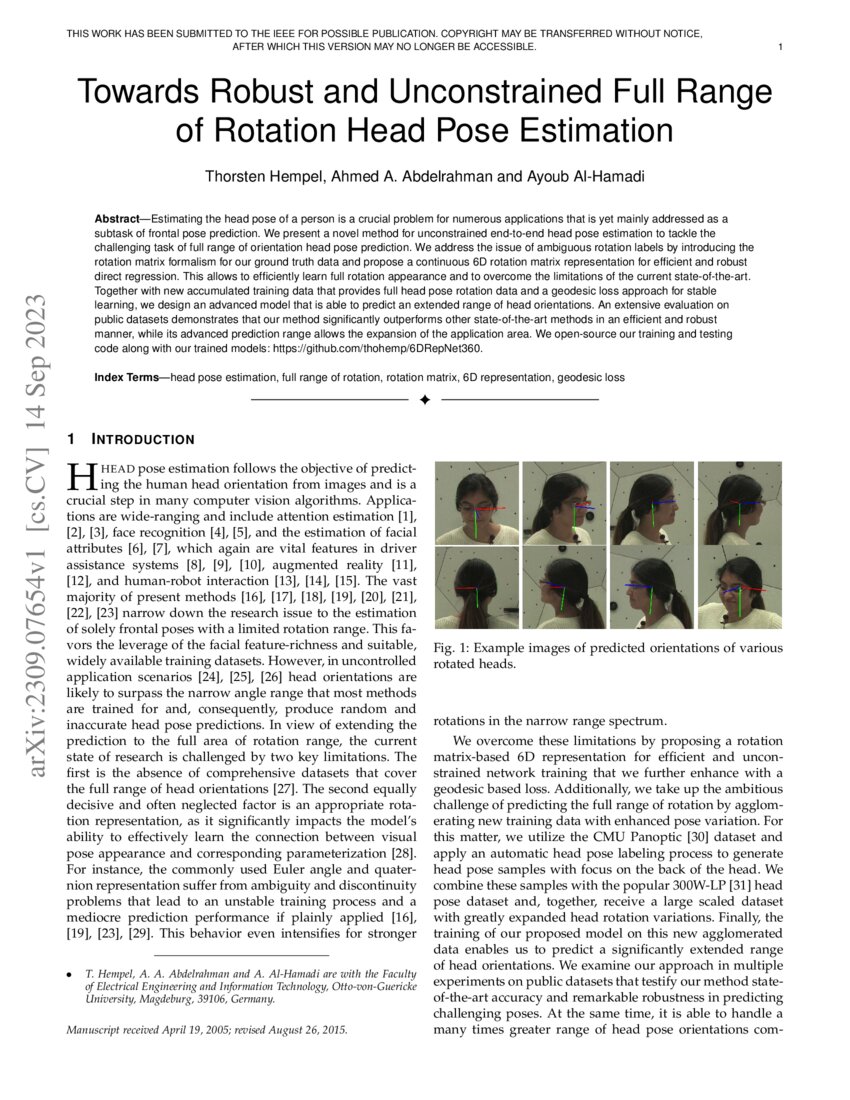 Towards Robust and Unconstrained Full Range of Rotation Head Pose Estimation | DeepAI