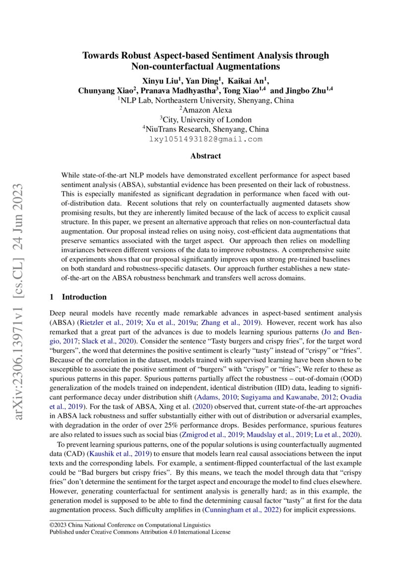 Towards Robust Aspect Based Sentiment Analysis Through Non Counterfactual Augmentations Deepai