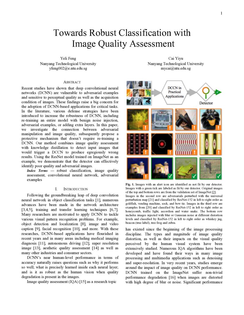 Towards Robust Classification with Image Quality Assessment | DeepAI