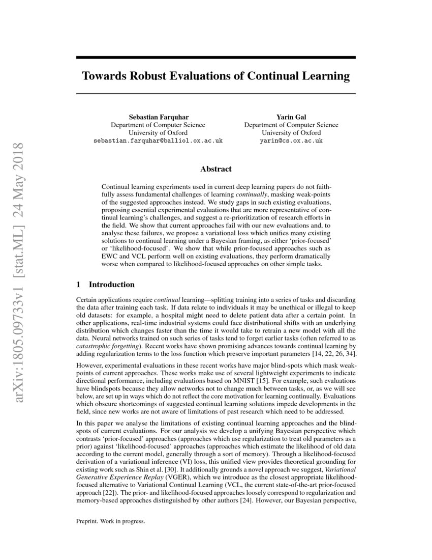 Towards Robust Evaluations Of Continual Learning Deepai
