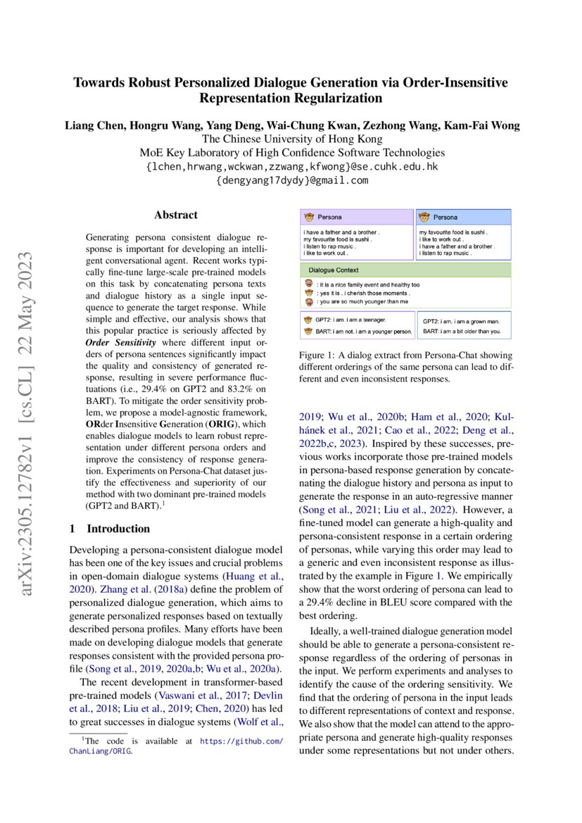 Towards Robust Personalized Dialogue Generation via Order-Insensitive Representation ...