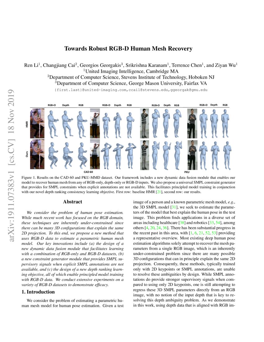 Towards Robust Rgb D Human Mesh Recovery Deepai